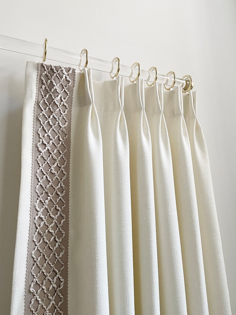 Premium Linen Curtains,white Cotton Linen Curtains With Decorative Trim ...
