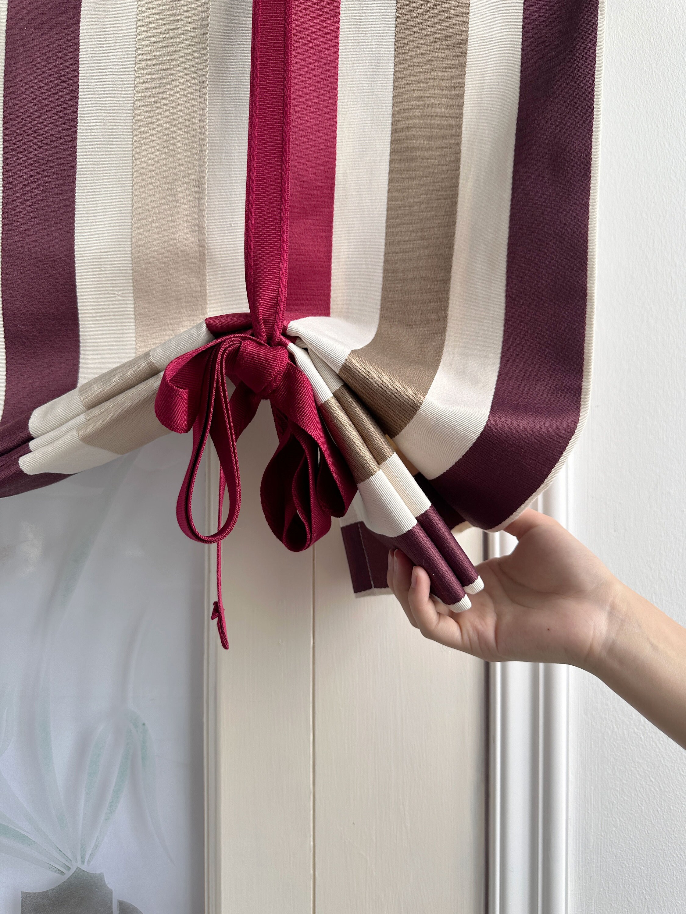 Striped Tie Privacy Fabric Curtains, Red Valance, Red Tie, Custom Width ...