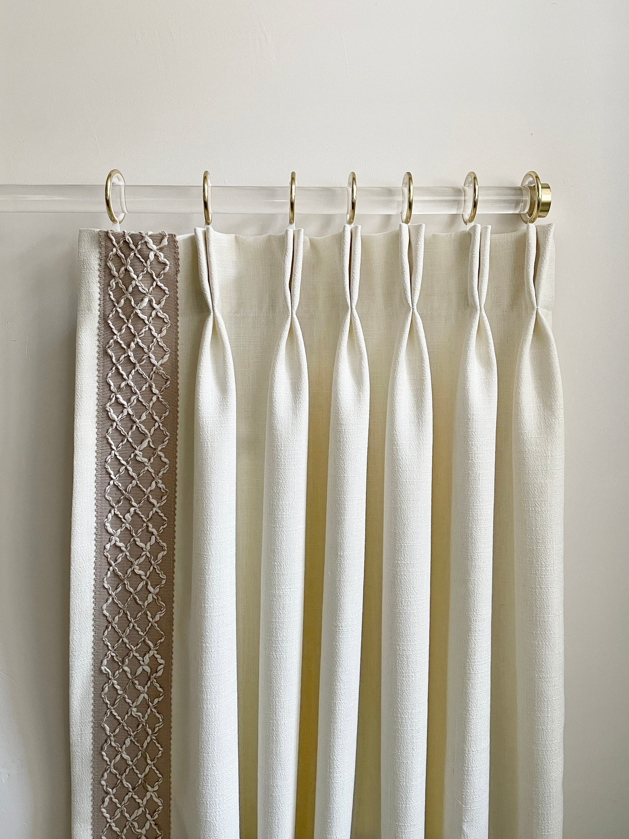 Premium Linen Curtains,white Cotton Linen Curtains With Decorative Trim ...