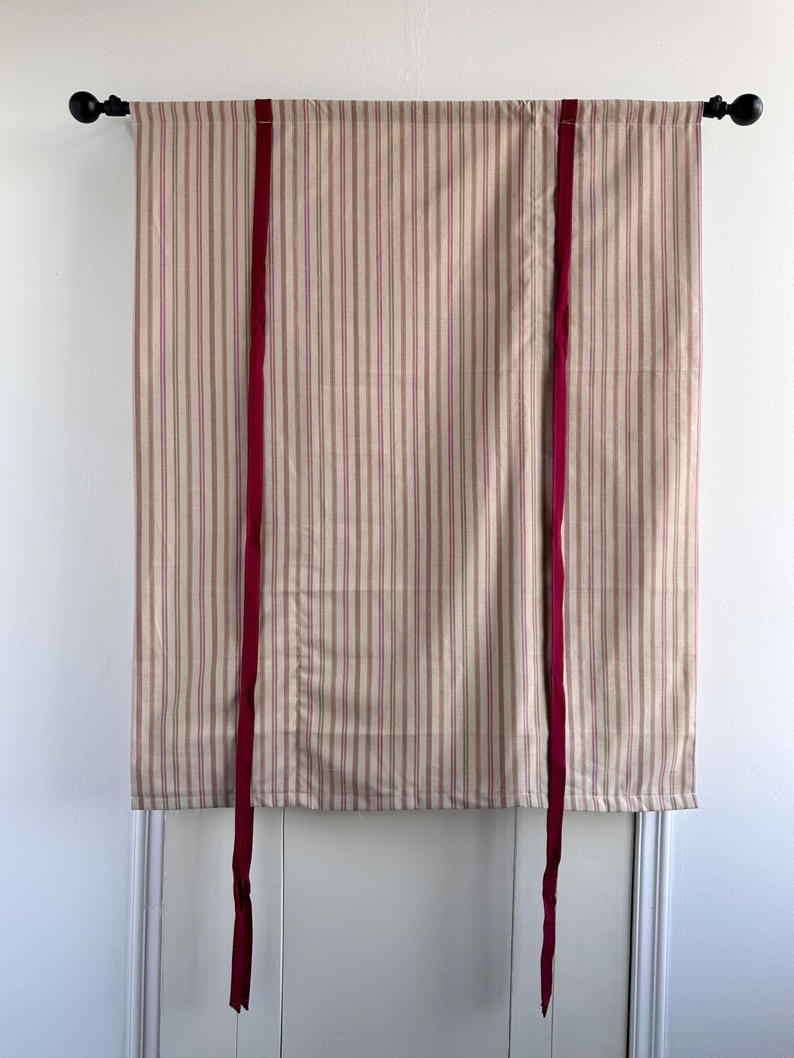 Red Ticking Stripe Tie up Privacy Fabric Window Curtain,red Tie,custom ...