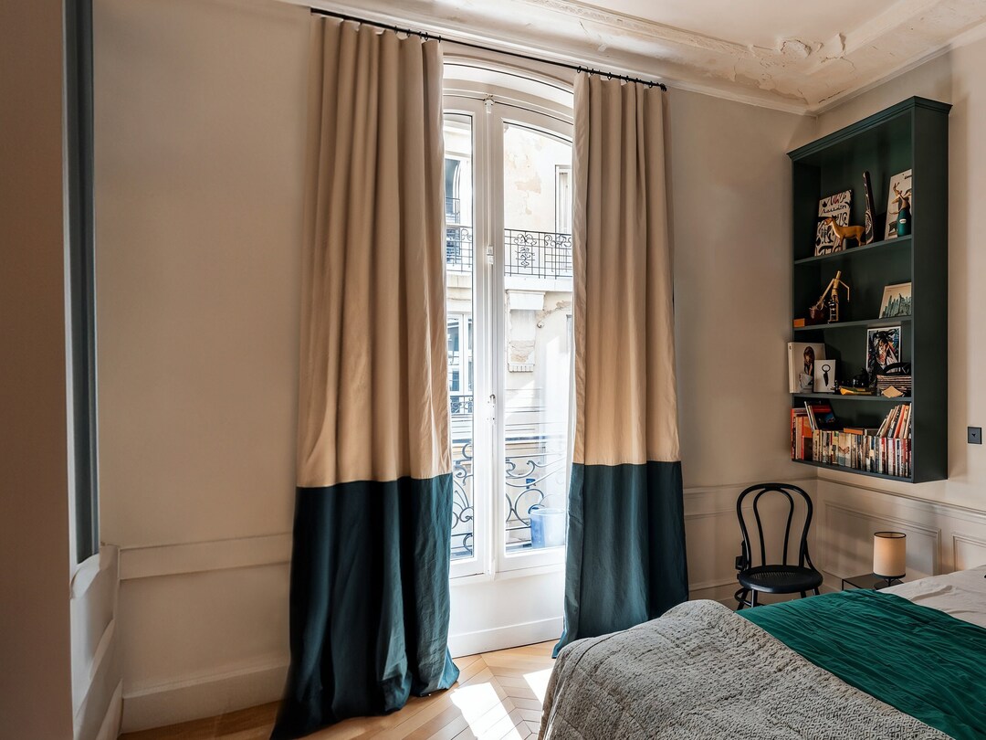 Set of 2 Linen Color Block Curtain Panels,custom Linen Curtains,modern ...