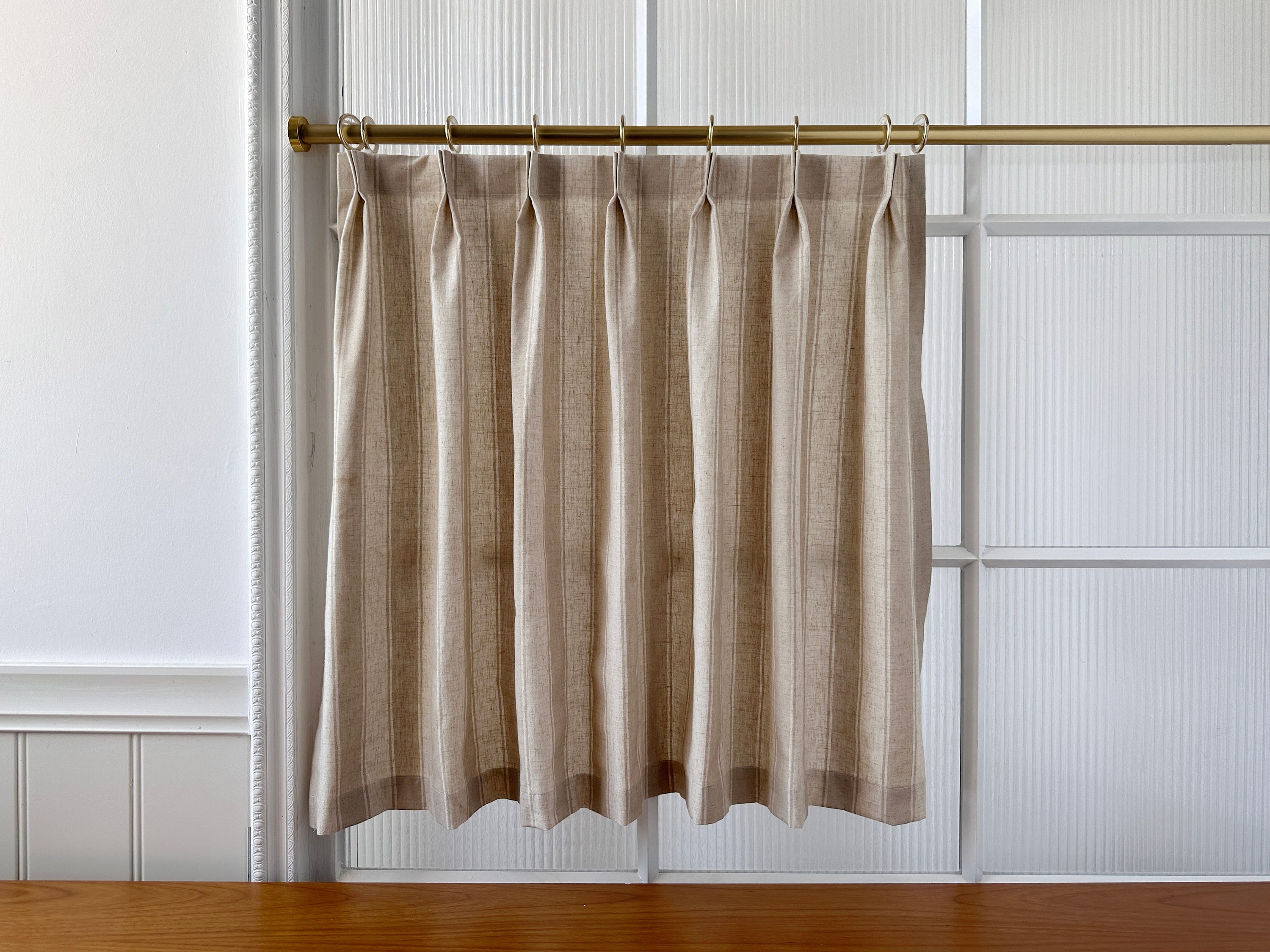 Custom Short Curtains,striped Linen Cafe Curtain Clara Beige Stripe ...