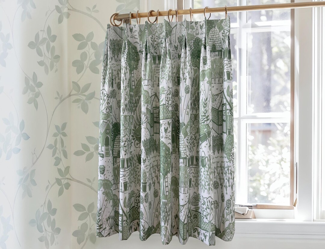 Green Floral Print Cafe Curtain,custom Short Curtains, French Cafe ...