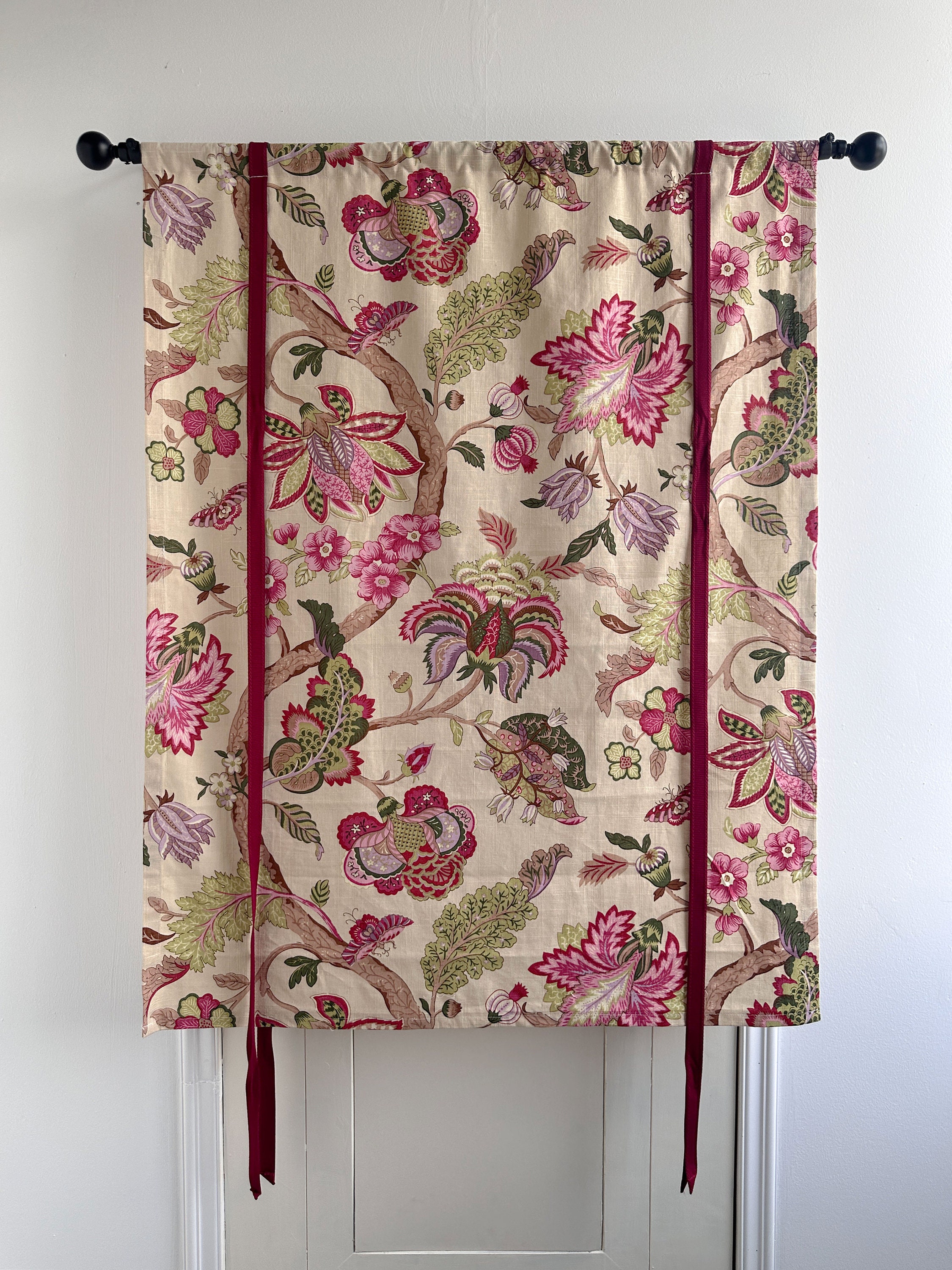 Red Floral Pattern Print Valance,tie up Valance With Red Ribbon,custom ...