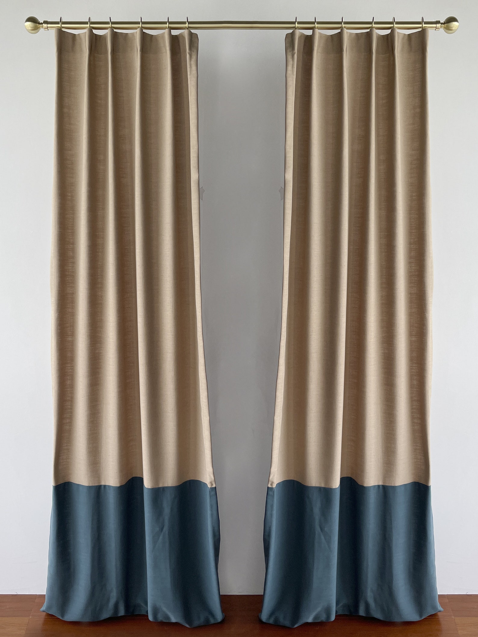 Set of 2 Linen Color Block Curtain Panels,custom Linen Curtains,modern ...