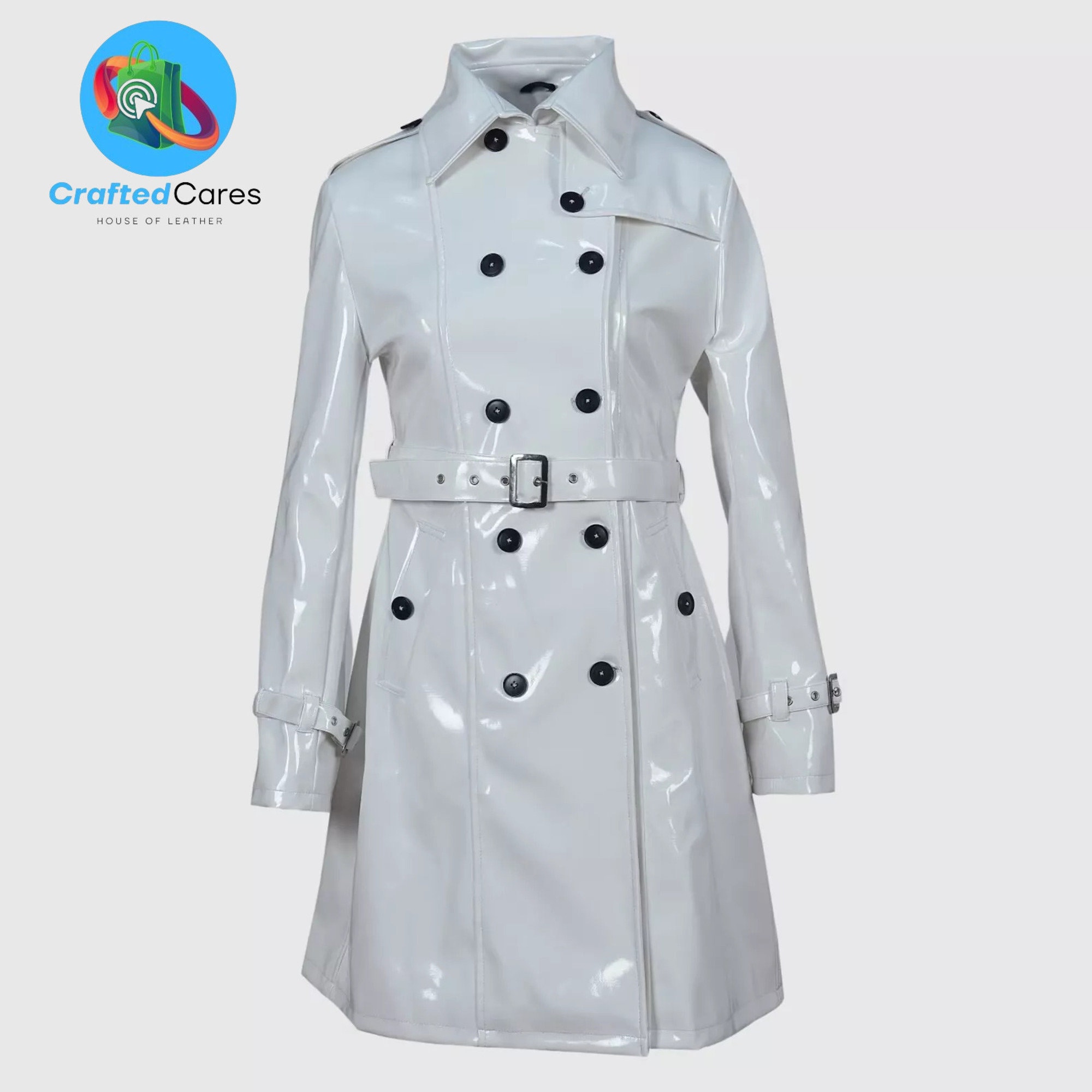 Handmade Women Black PVC Leather Shiny Light Weighted Raincoat Stylish ...
