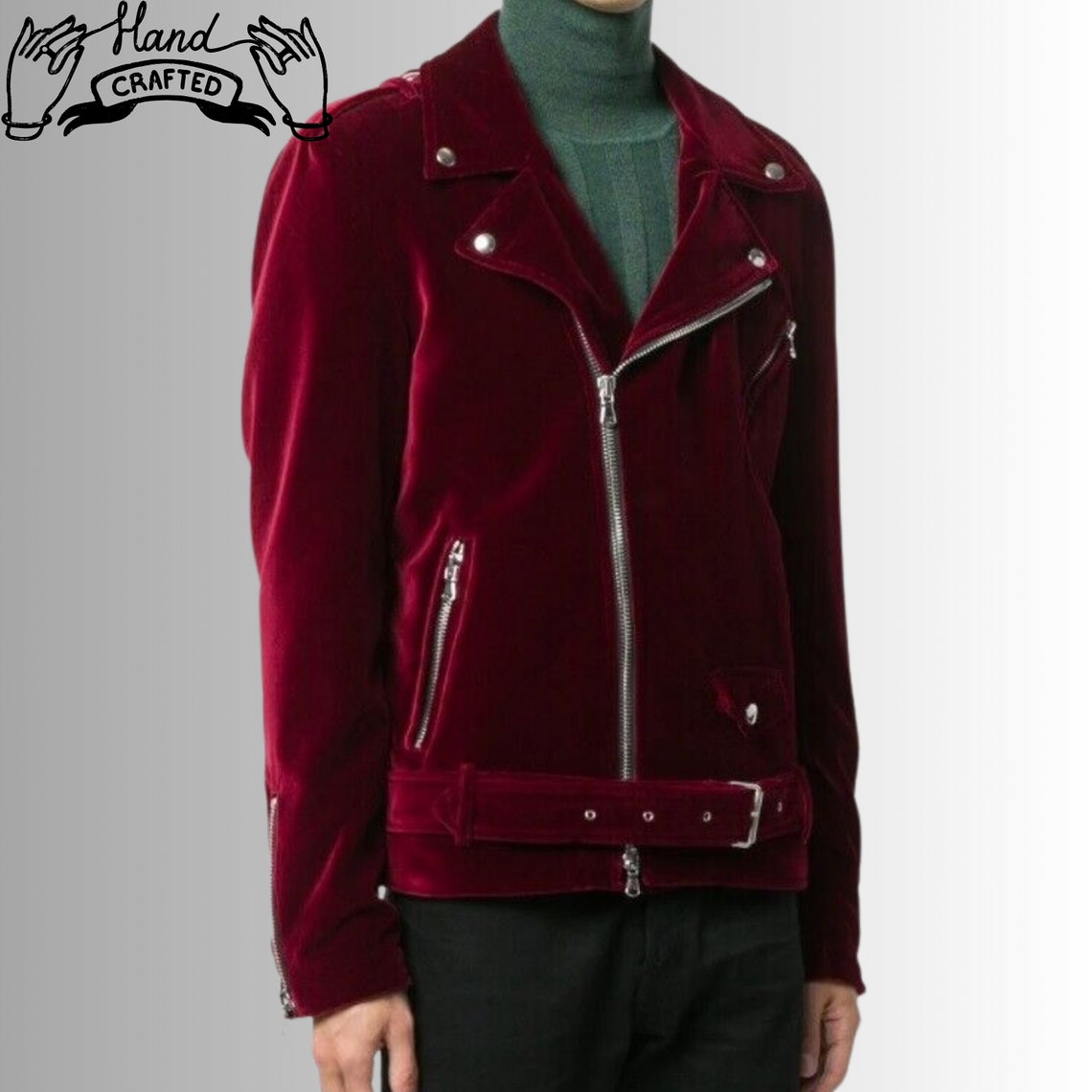 Handmade Men Burgundy Velvet Biker Gothic Classic Steampunk Designer ...