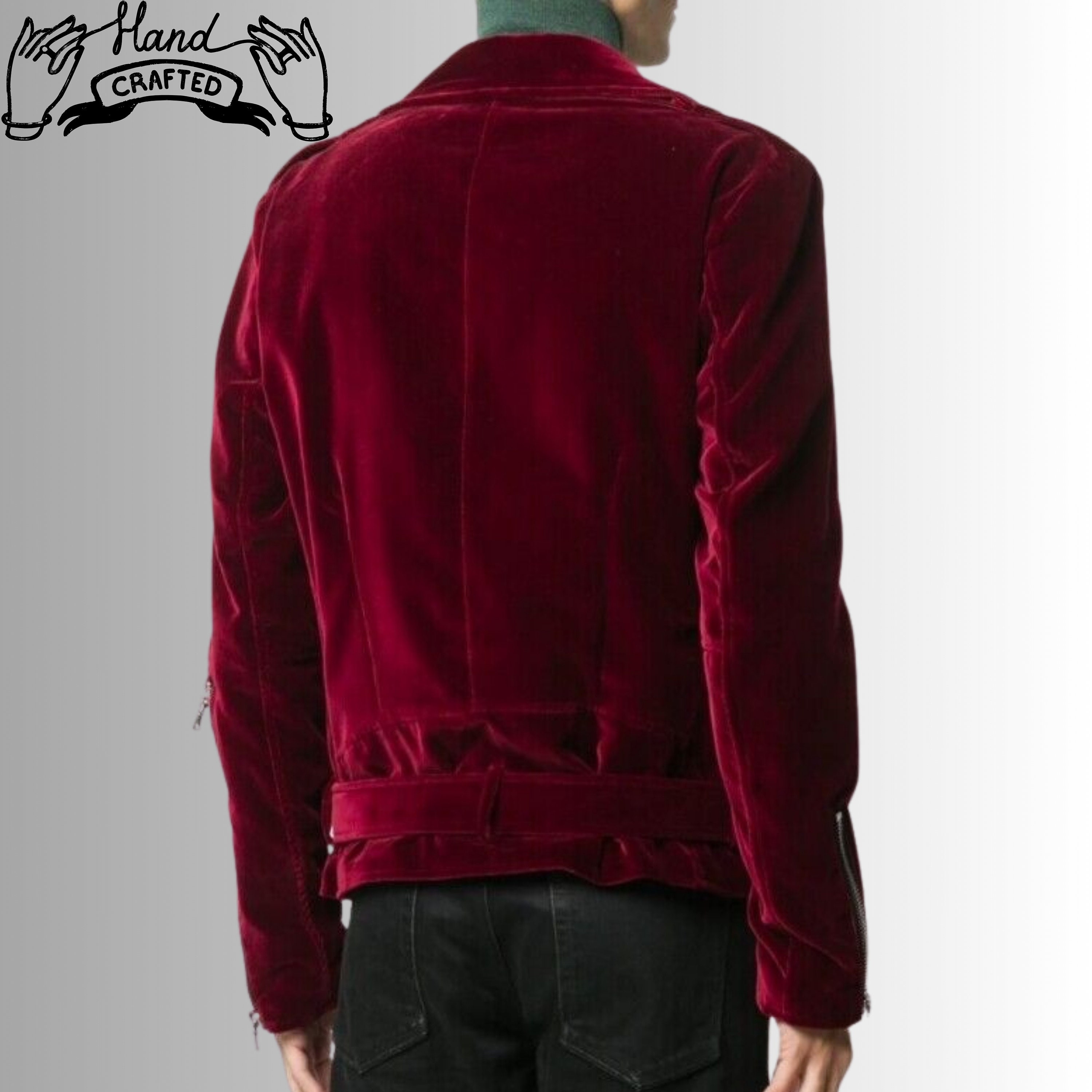 Handmade Men Burgundy Velvet Biker Gothic Classic Steampunk Designer ...