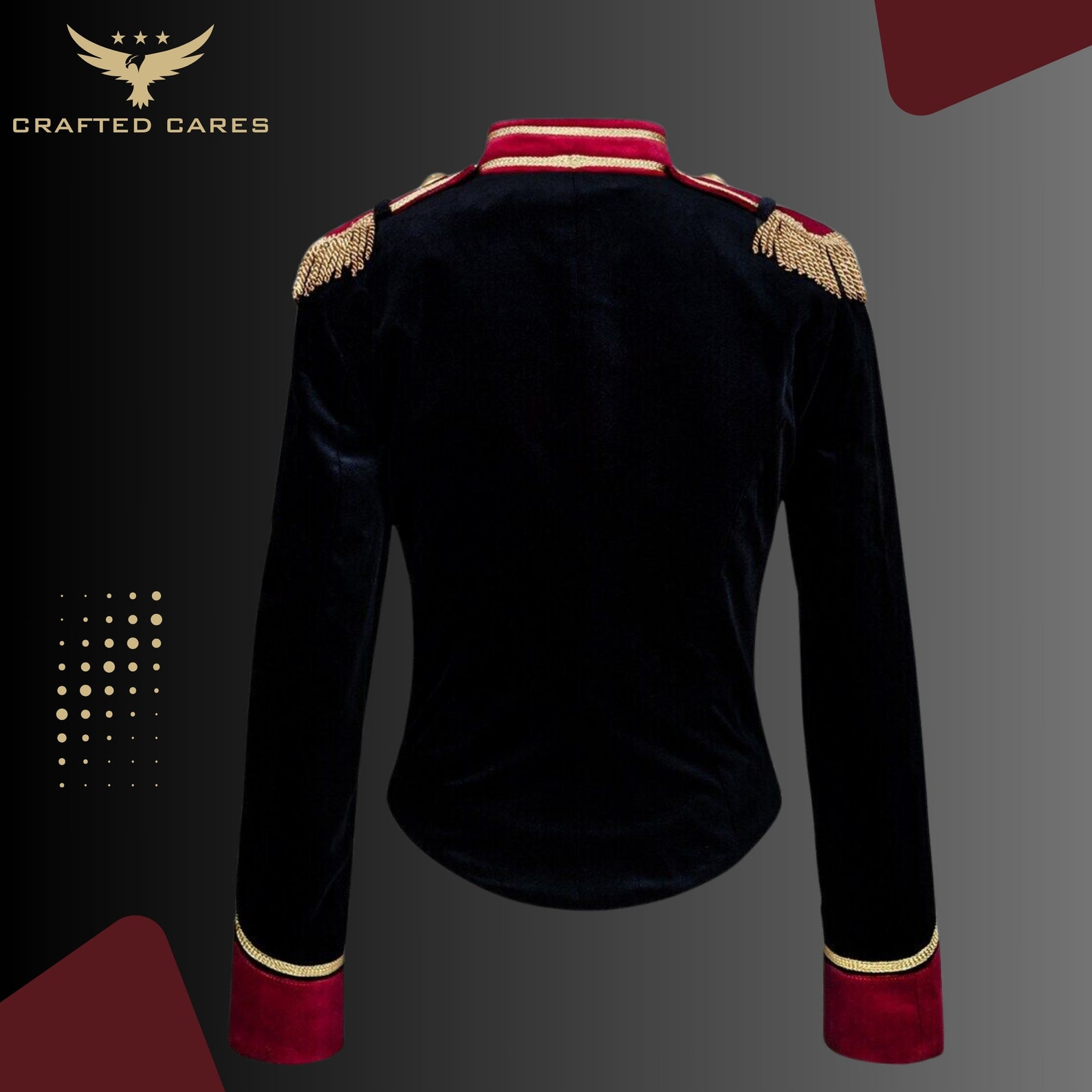 Handmade Women's Black Velvet Military Jacket With Gold Epaulettes ...