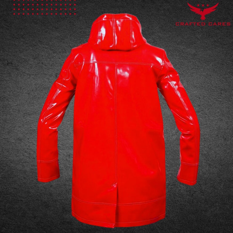 Handmade Stylish Red Men's PVC Vinyl Hooded Long Coat Shiny Light ...