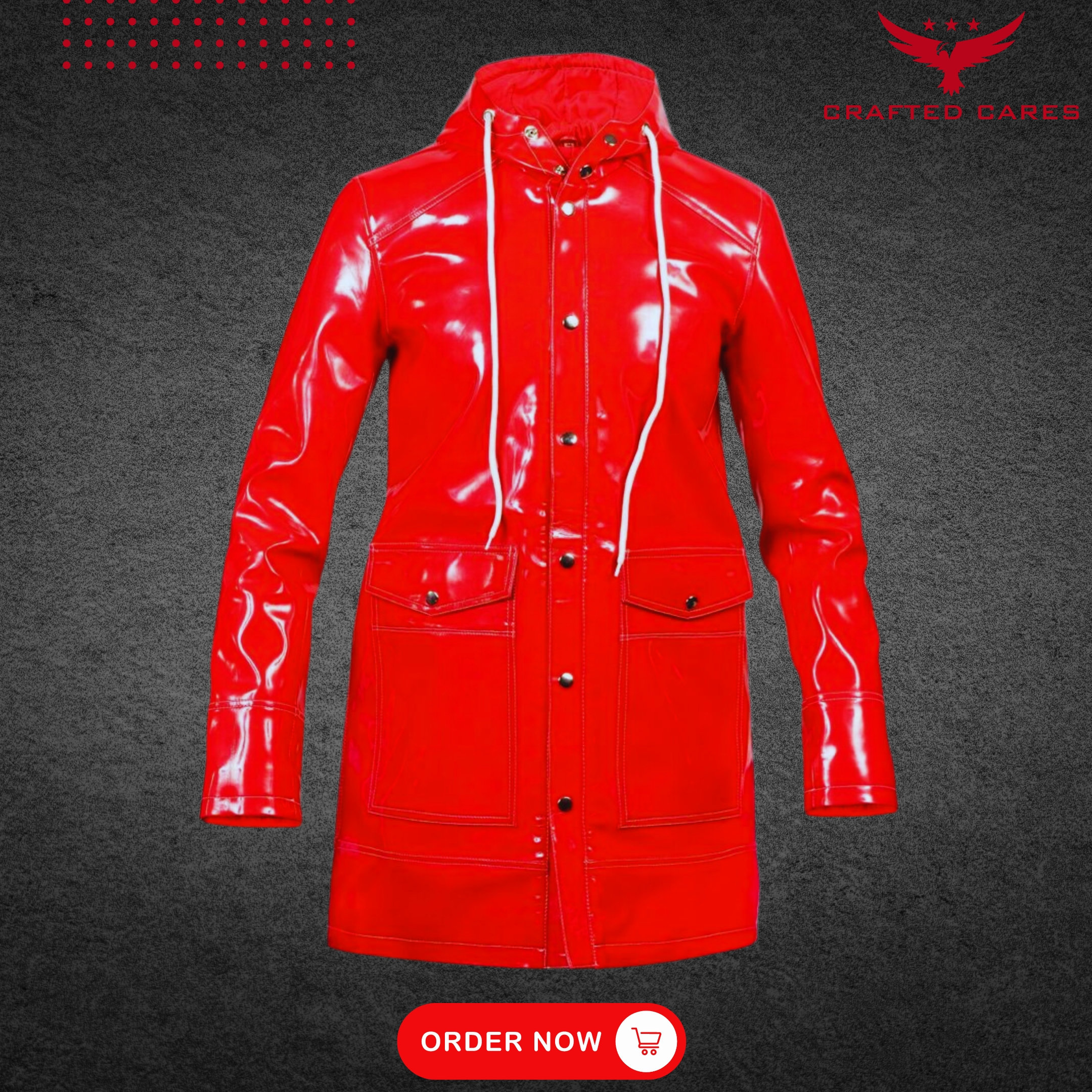 Handmade Stylish Red Men's PVC Vinyl Hooded Long Coat Shiny Light ...