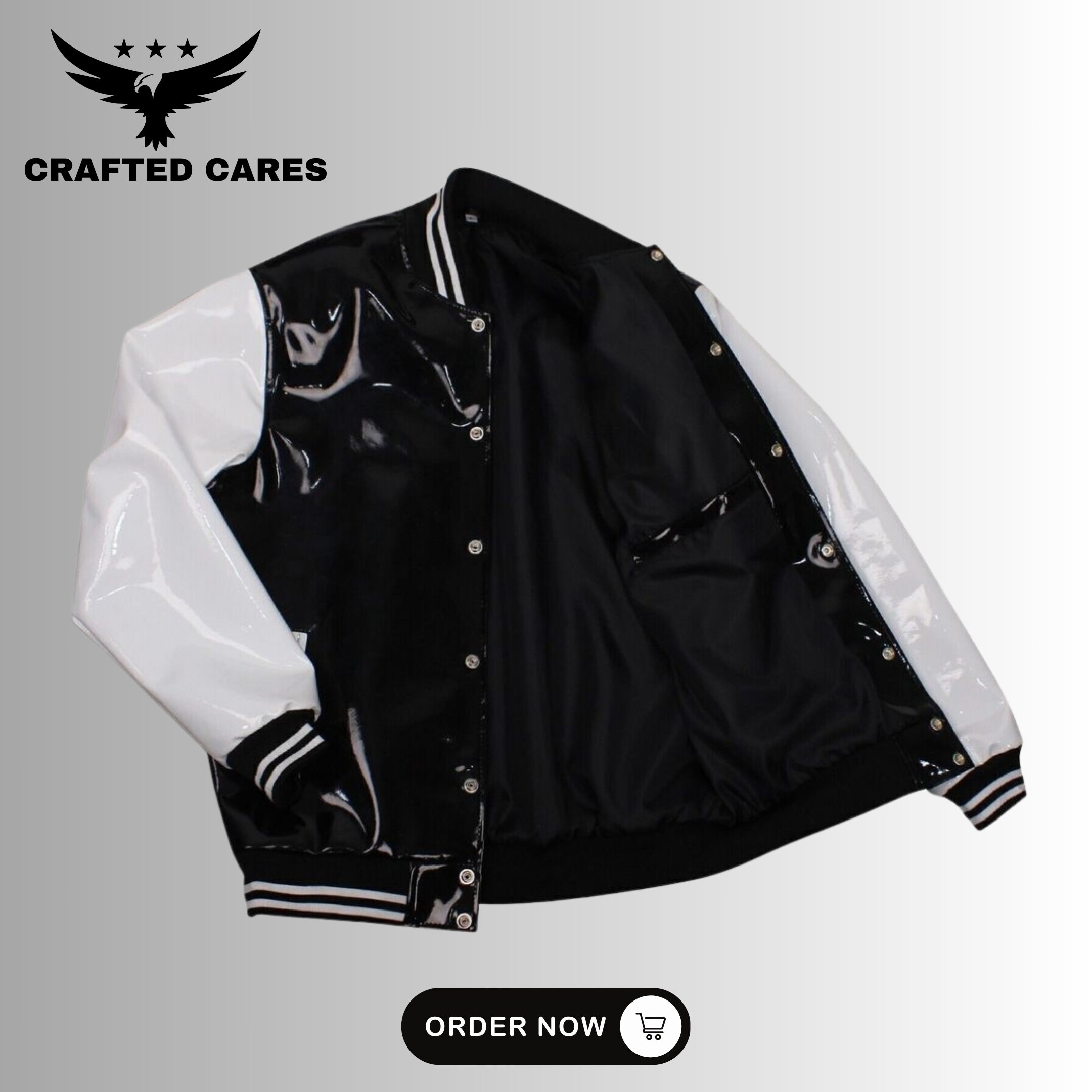 Handmade Black and White Vinyl PVC Leather Letterman Baseball Varsity ...