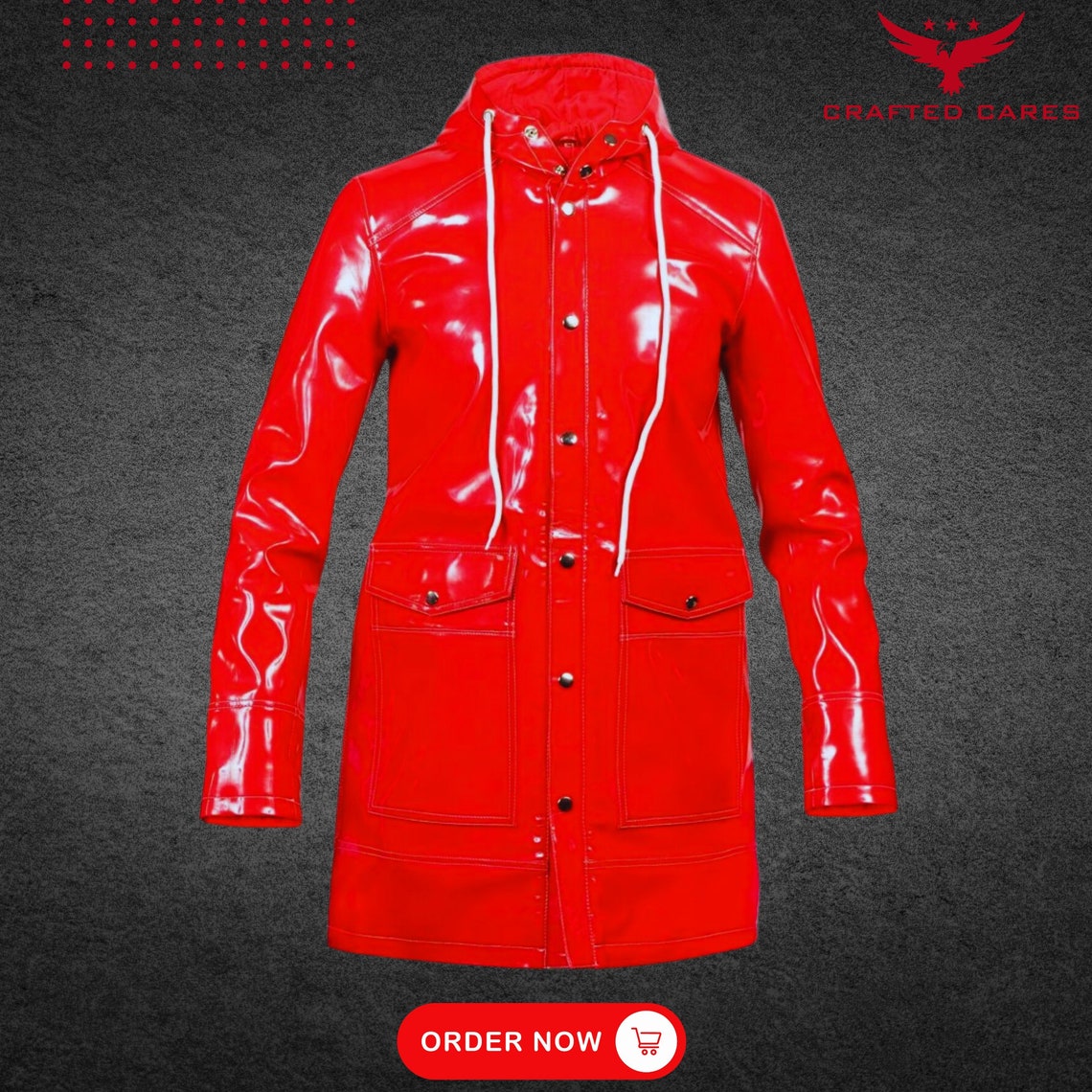 Handmade Stylish Red Men's PVC Vinyl Hooded Long Coat Shiny Light ...
