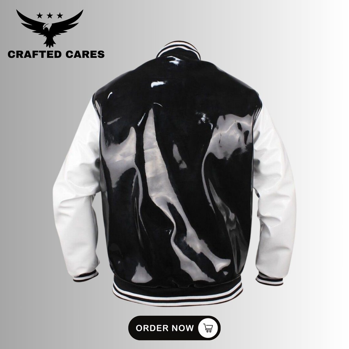 Handmade Black and White Vinyl PVC Leather Letterman Baseball Varsity ...