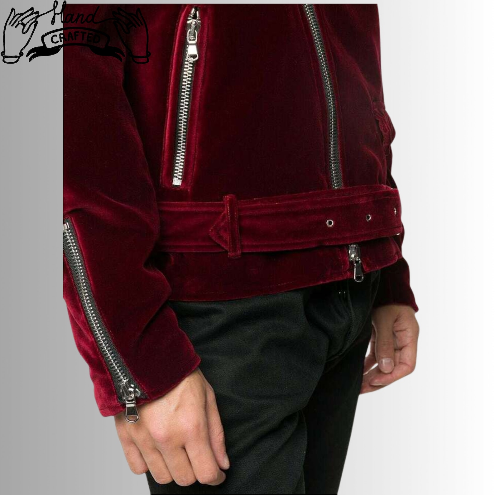 Handmade Men Burgundy Velvet Biker Gothic Classic Steampunk Designer ...