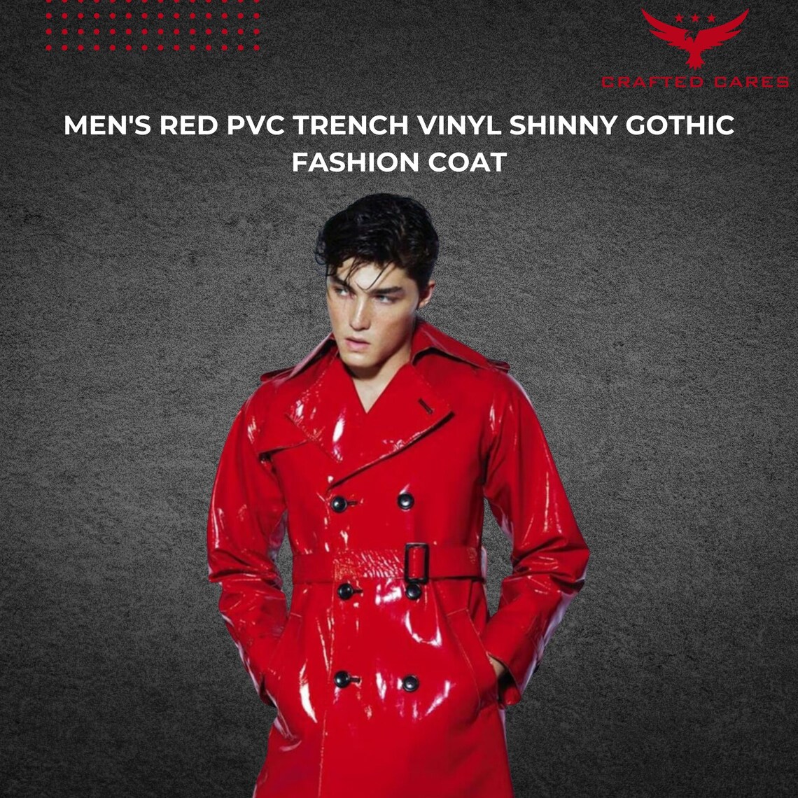 Handmade Men's RED PVC Vinyl Shinny Gothic Fashion Coat Light Weight ...