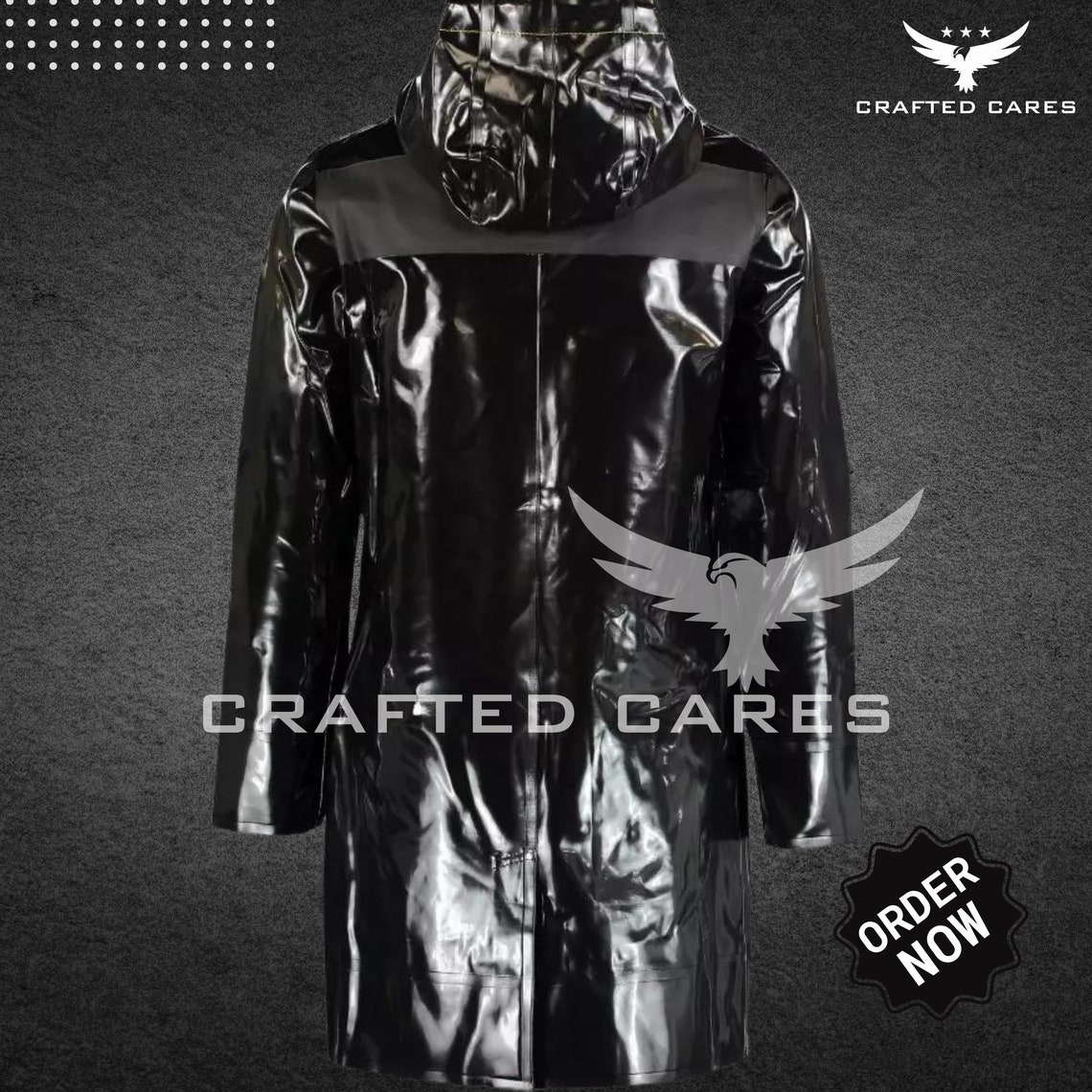 Handmade Men's PVC Vinyl Hooded Long Coat Gothic Fashion Coat Light ...