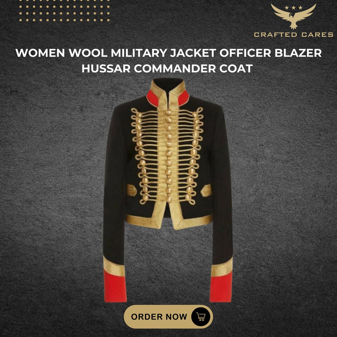Handmade Women Wool Military Jacket Officer Blazer Hussar Commander ...