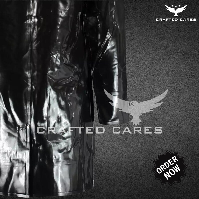 Handmade Men's PVC Vinyl Hooded Long Coat Gothic Fashion Coat Light ...