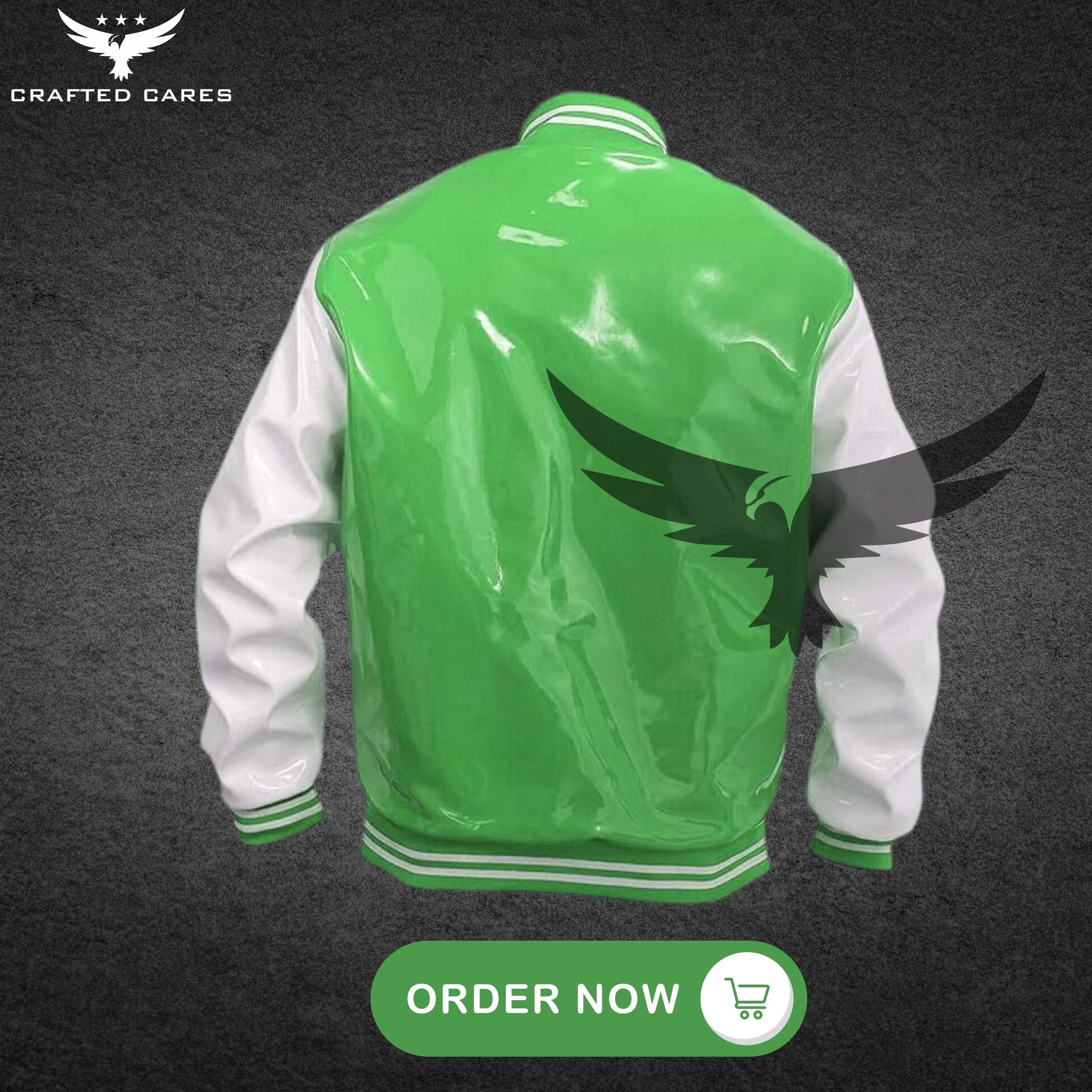 Handmade Green and White Vinyl PVC Leather Letterman Baseball Varsity ...