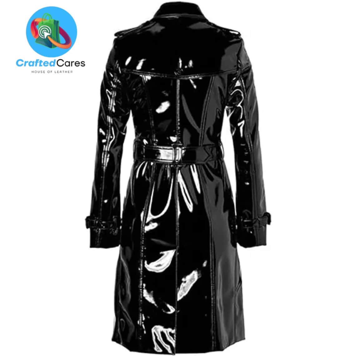 Handmade Women Black PVC Leather Shiny Light Weighted Raincoat Stylish ...