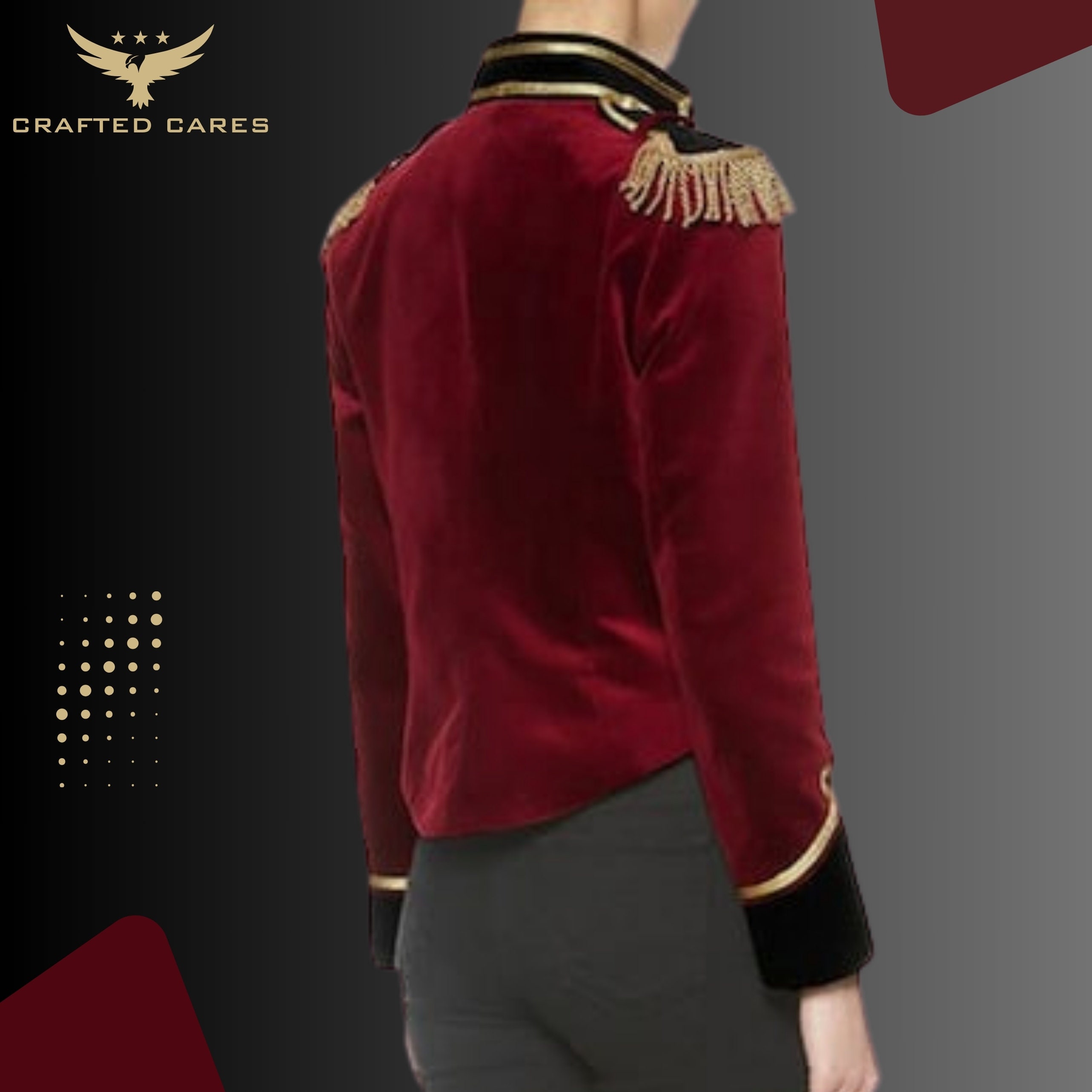 Handmade Women's Black Velvet Military Jacket With Gold Epaulettes ...