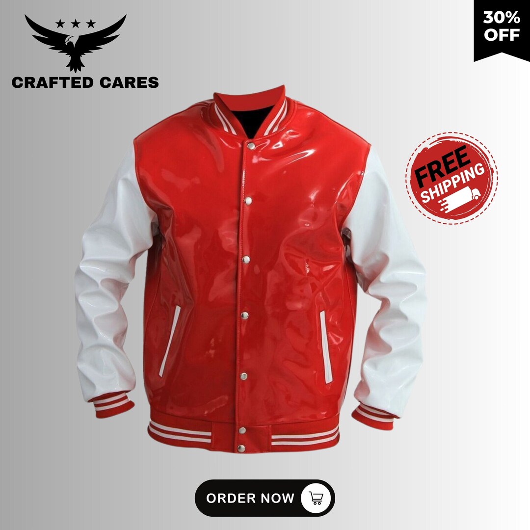 Handmade Red and White Vinyl PVC Leather Letterman Baseball Varsity ...