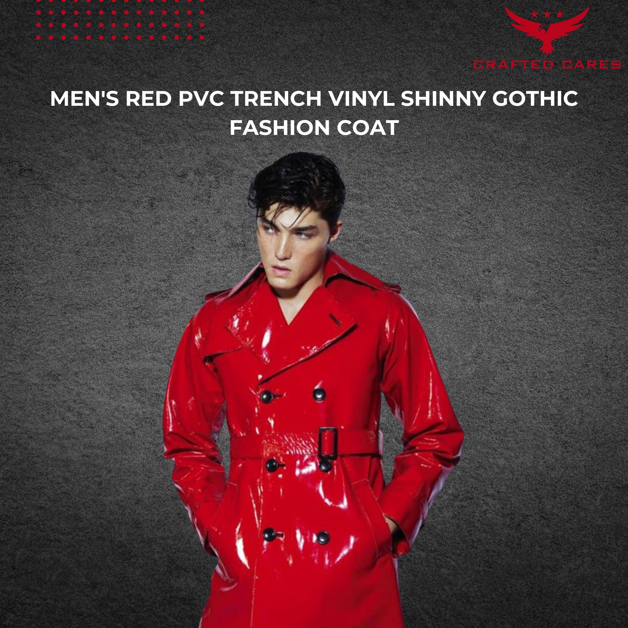 Handmade Men's RED PVC Vinyl Shinny Gothic Fashion Coat Light Weight ...