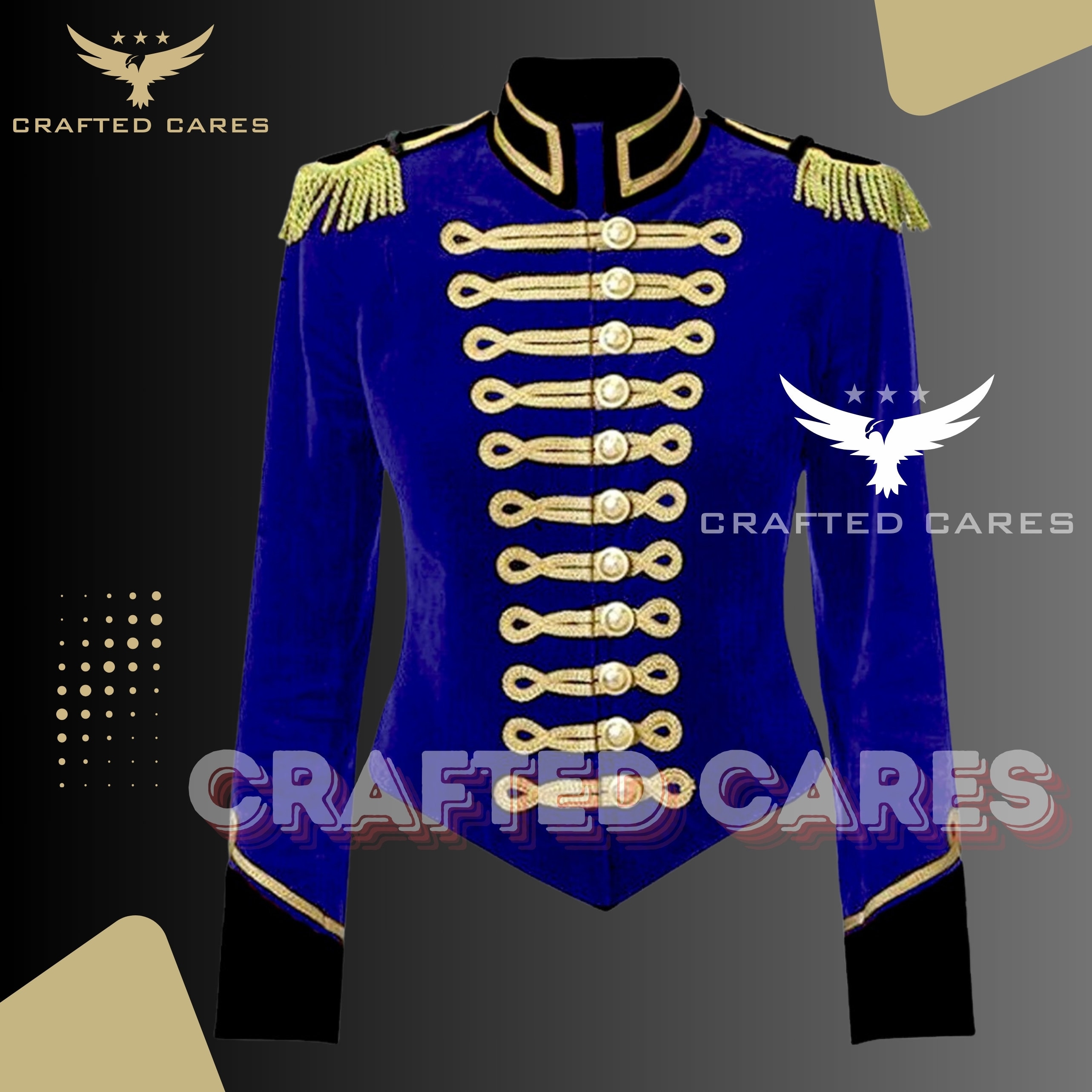 Handmade Women's Black Velvet Military Jacket With Gold Epaulettes ...