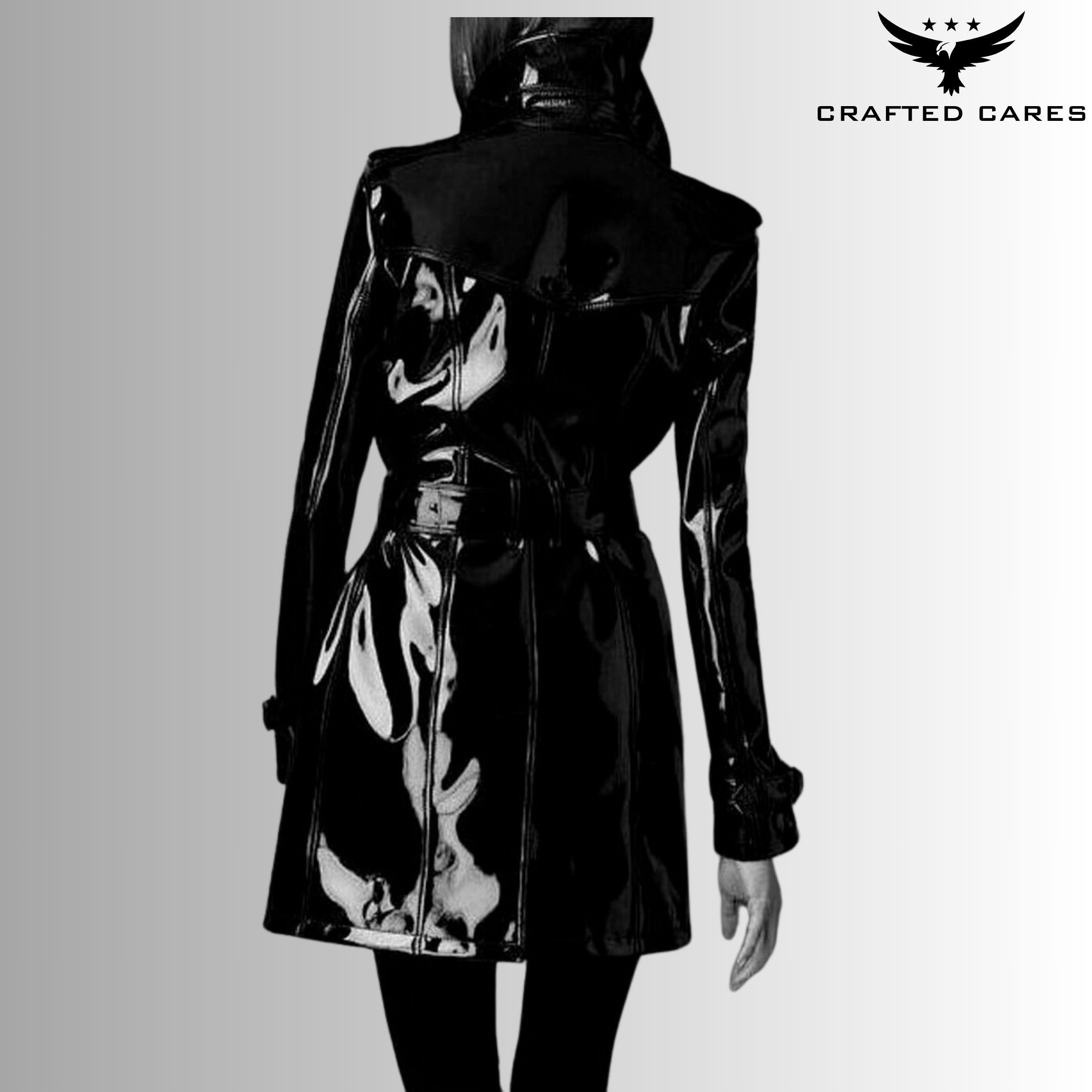 Handmade Classic Fit Black Vinyl Trench Raincoat Women's Coat PVC ...