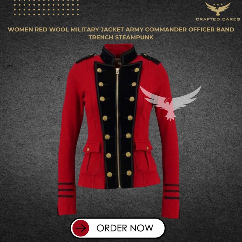 Handmade Women Red Wool Military Jacket Army Commander Officer Band ...
