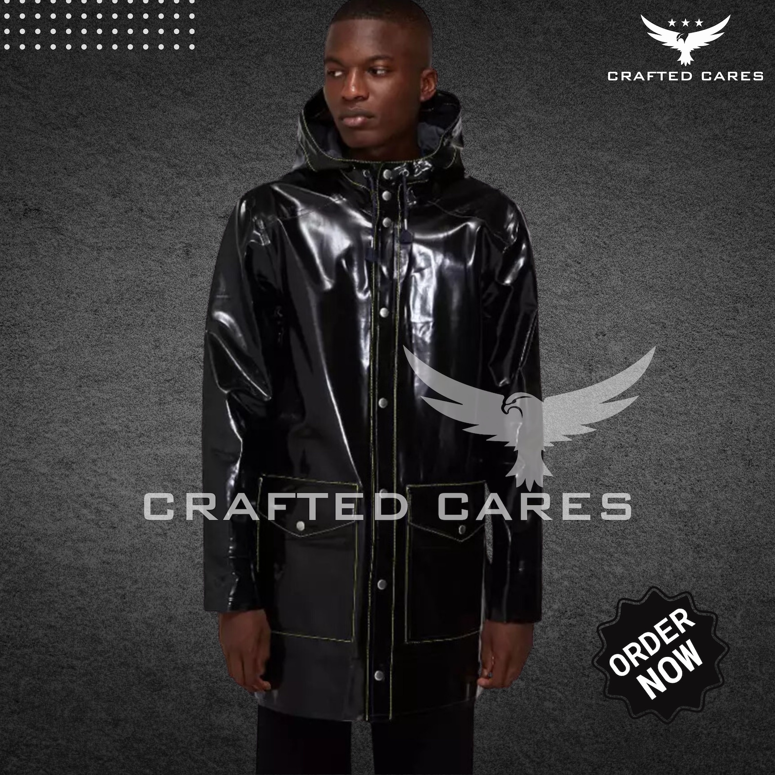 Handmade Men's PVC Vinyl Hooded Long Coat Gothic Fashion Coat Light ...