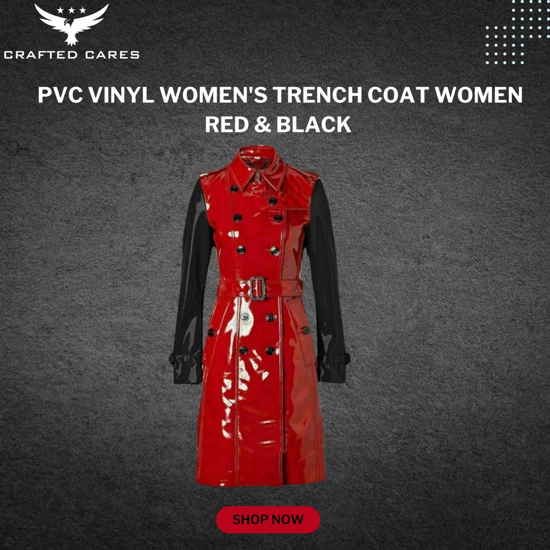 Handmade Women Red and Black PVC Leather Shiny Light Weighted Raincoat ...