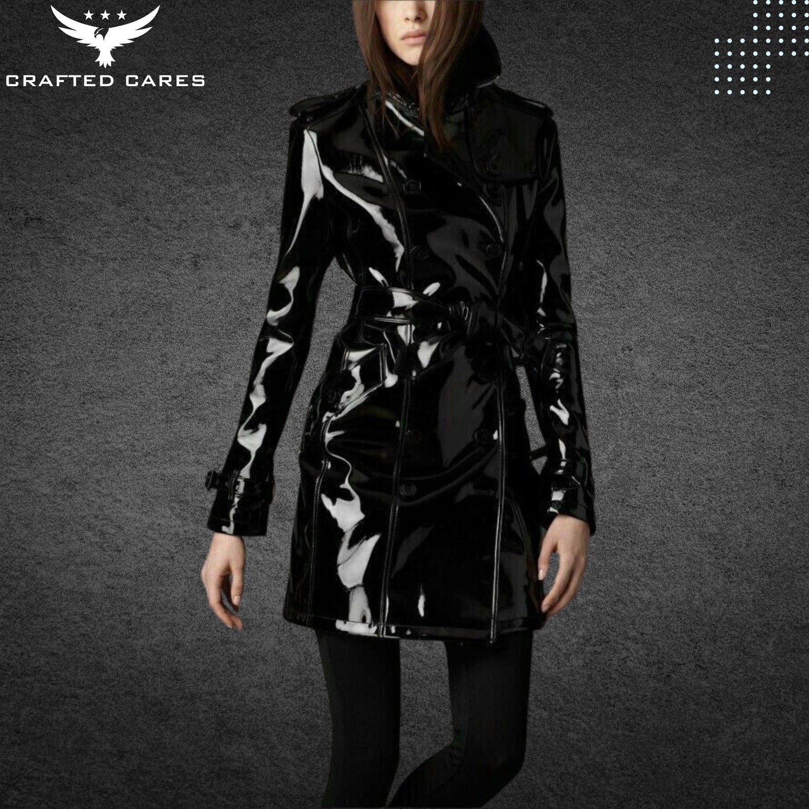 Handmade Classic Fit Black Vinyl Trench Raincoat Women's Coat PVC ...
