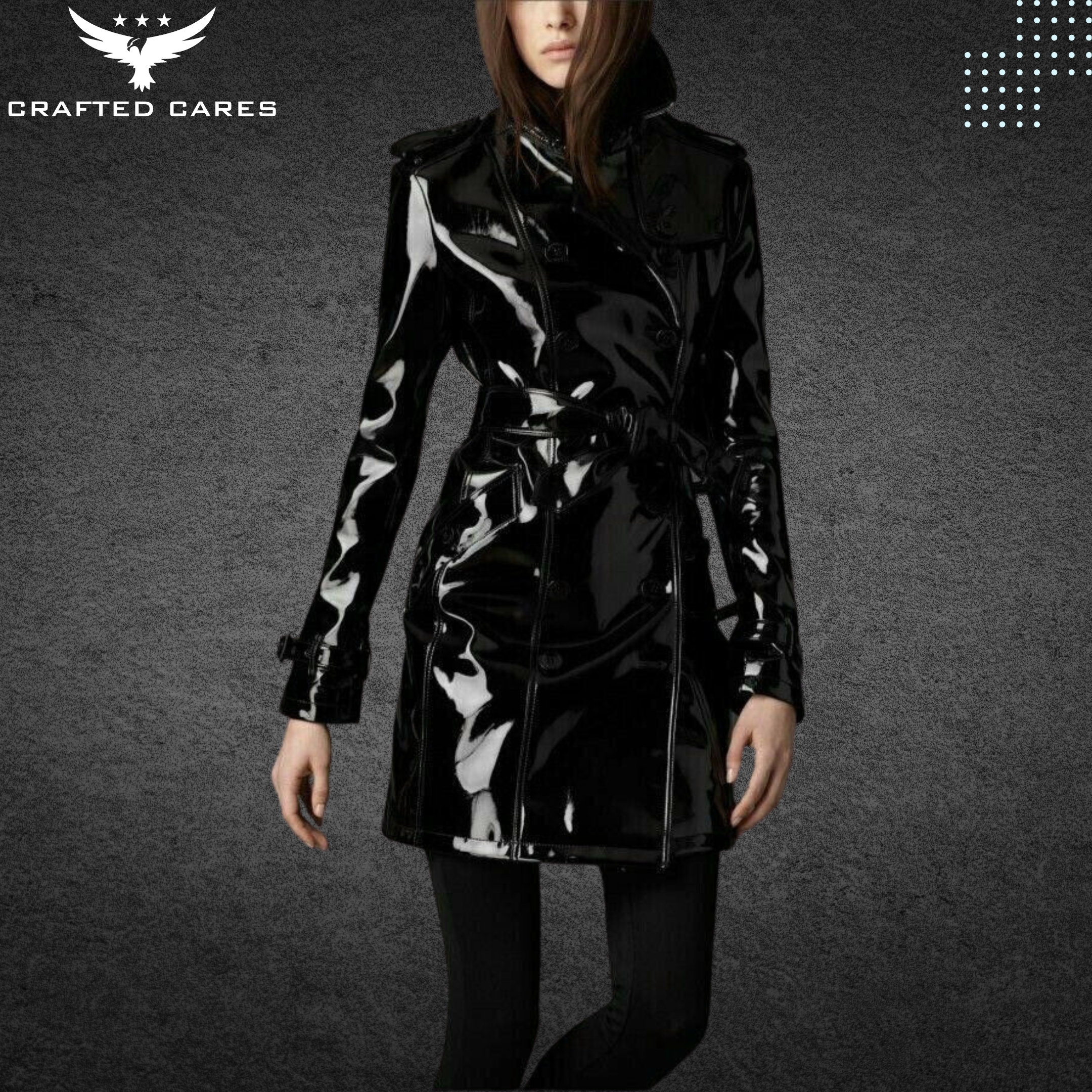 Handmade Classic Fit Black Vinyl Trench Raincoat Women's Coat PVC ...