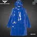 Handmade Women Blue PVC Vinyl Shinny Trench Long Coat Waterproof Hooded ...