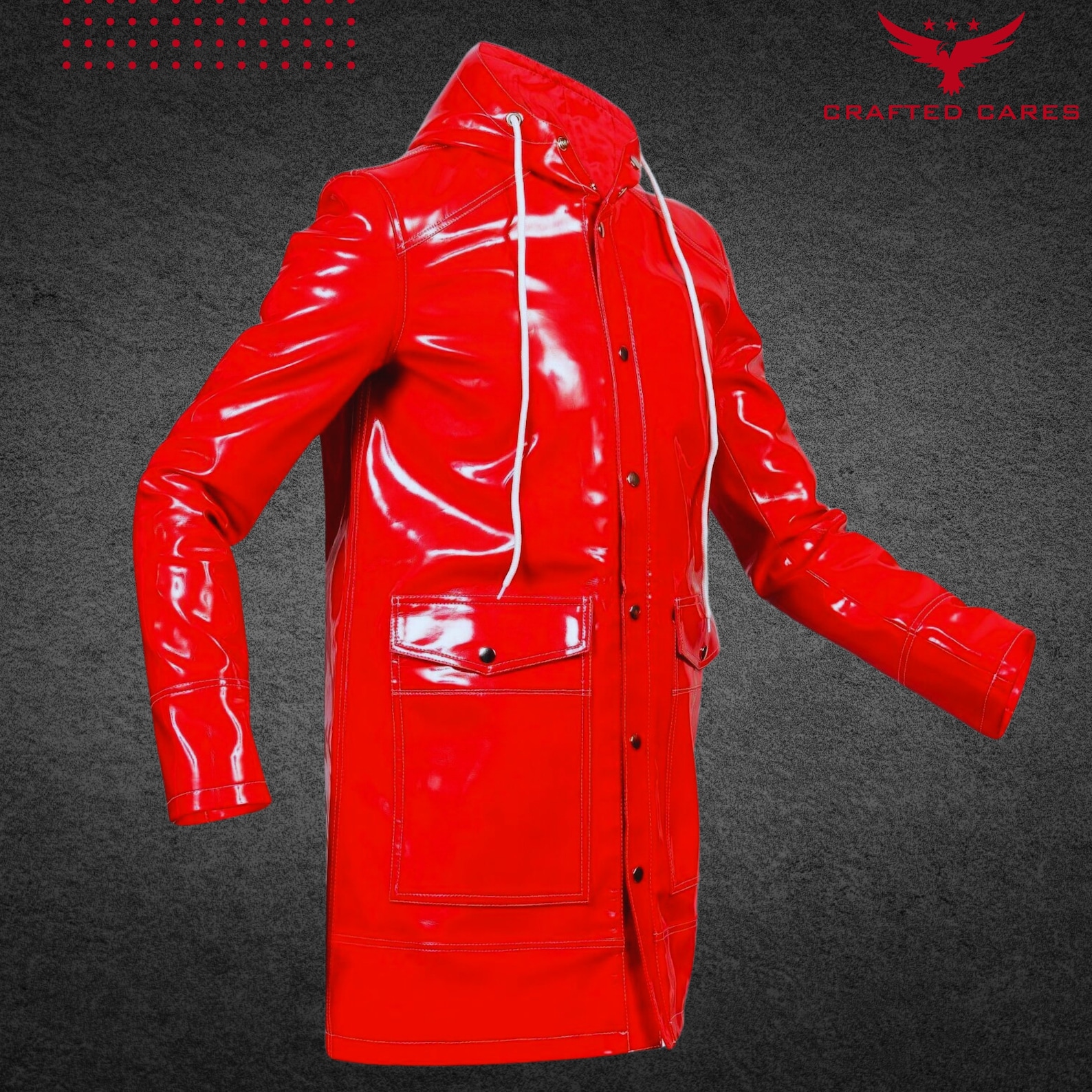 Handmade Stylish Red Men's PVC Vinyl Hooded Long Coat Shiny Light ...