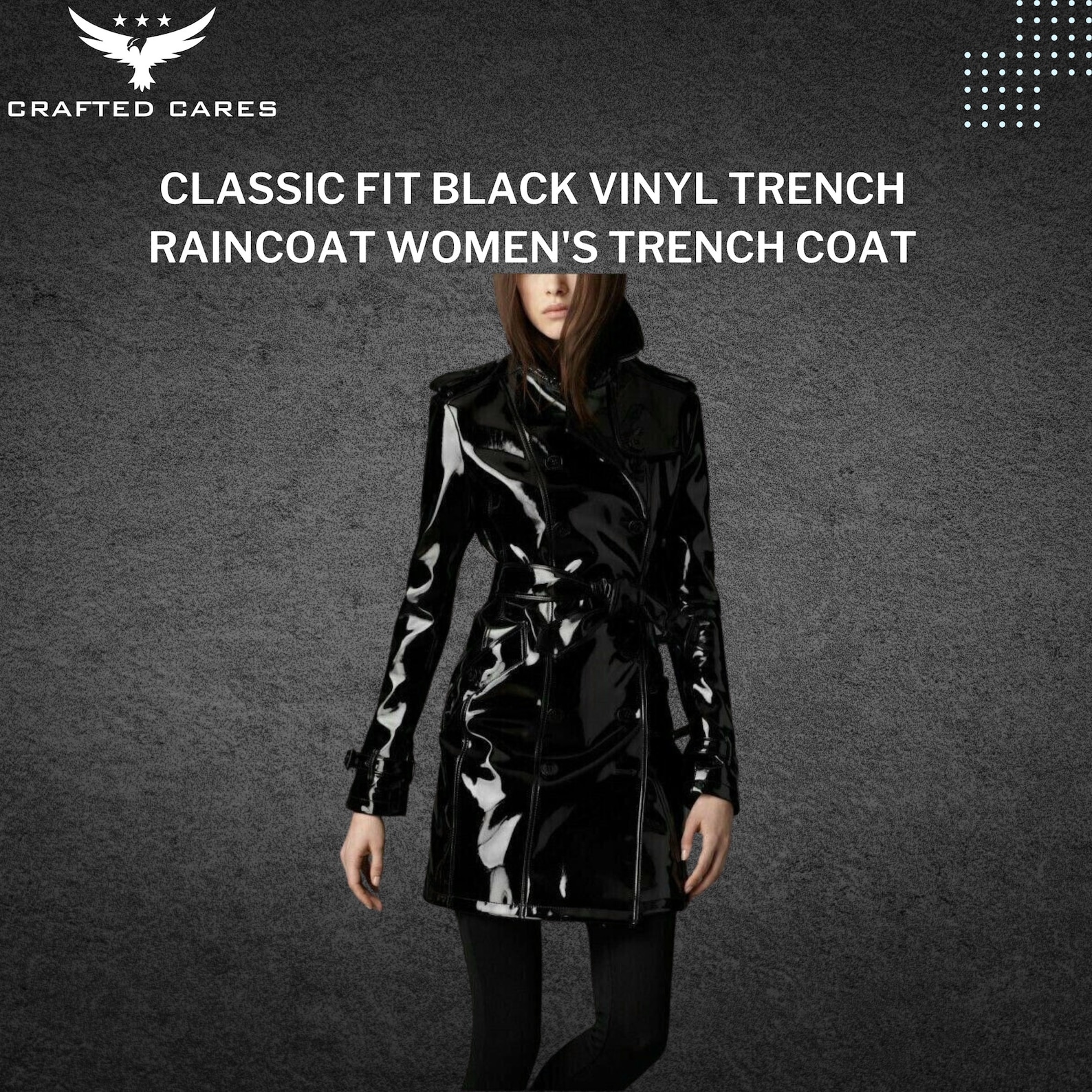 Handmade Classic Fit Black Vinyl Trench Raincoat Women's Coat PVC ...