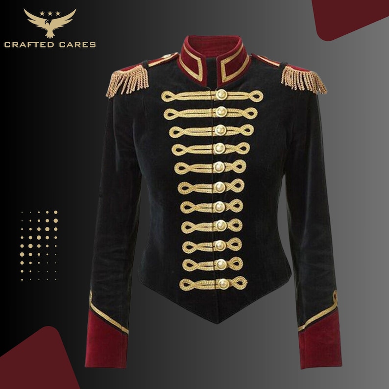 Handmade Women's Black Velvet Military Jacket With Gold Epaulettes ...