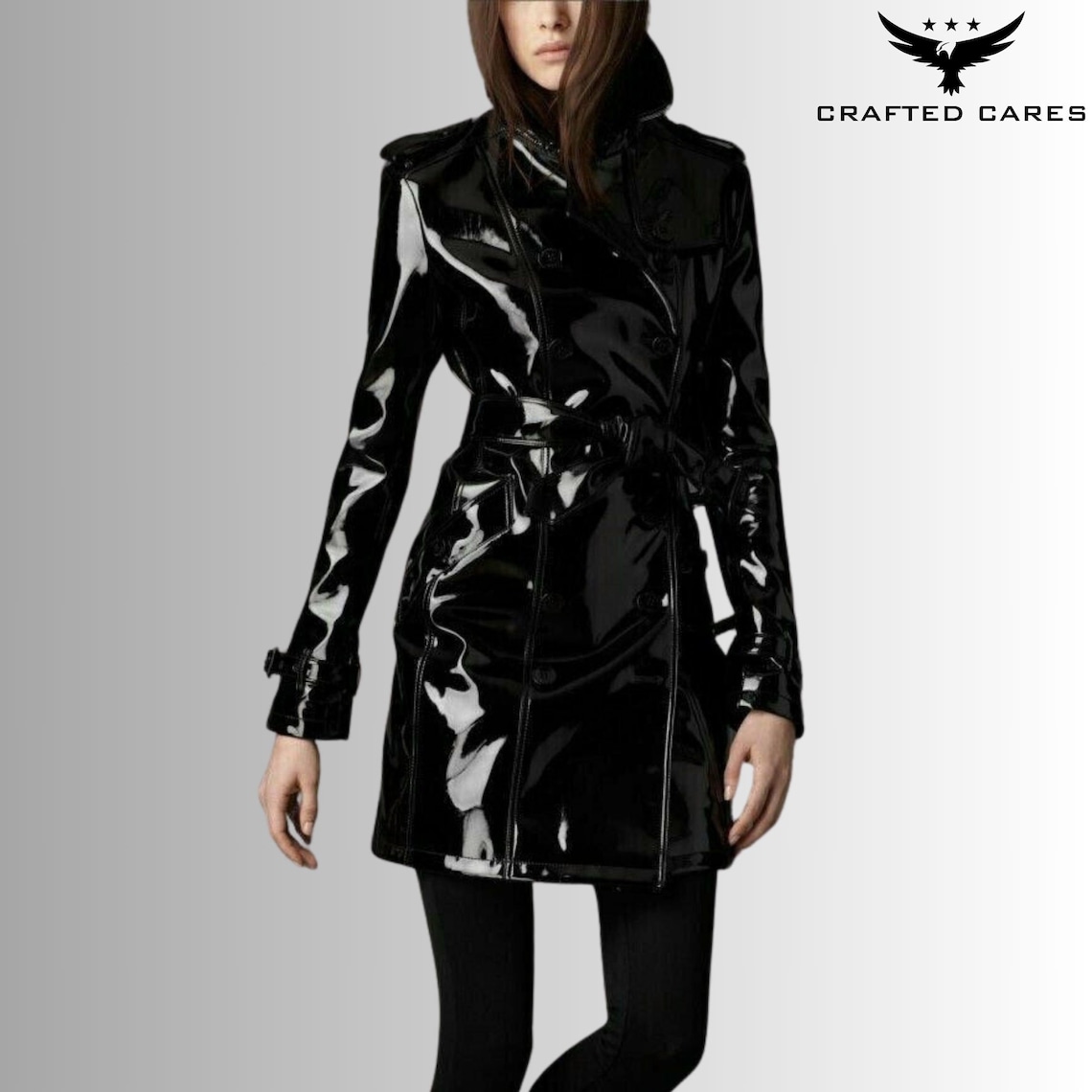 Handmade Classic Fit Black Vinyl Trench Raincoat Women's Coat PVC ...