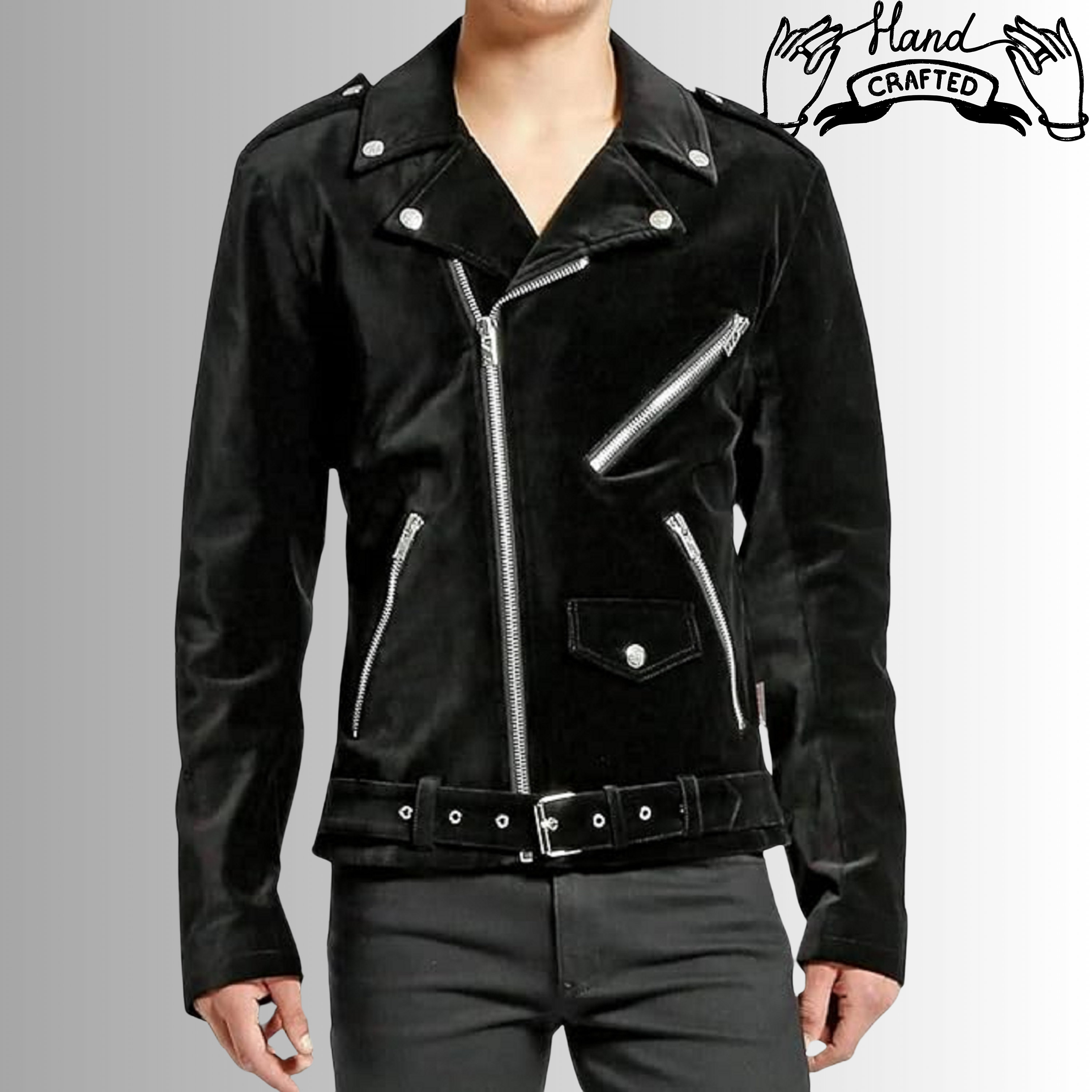 Handmade Men Blue Velvet Biker Gothic Classic Steampunk Designer ...