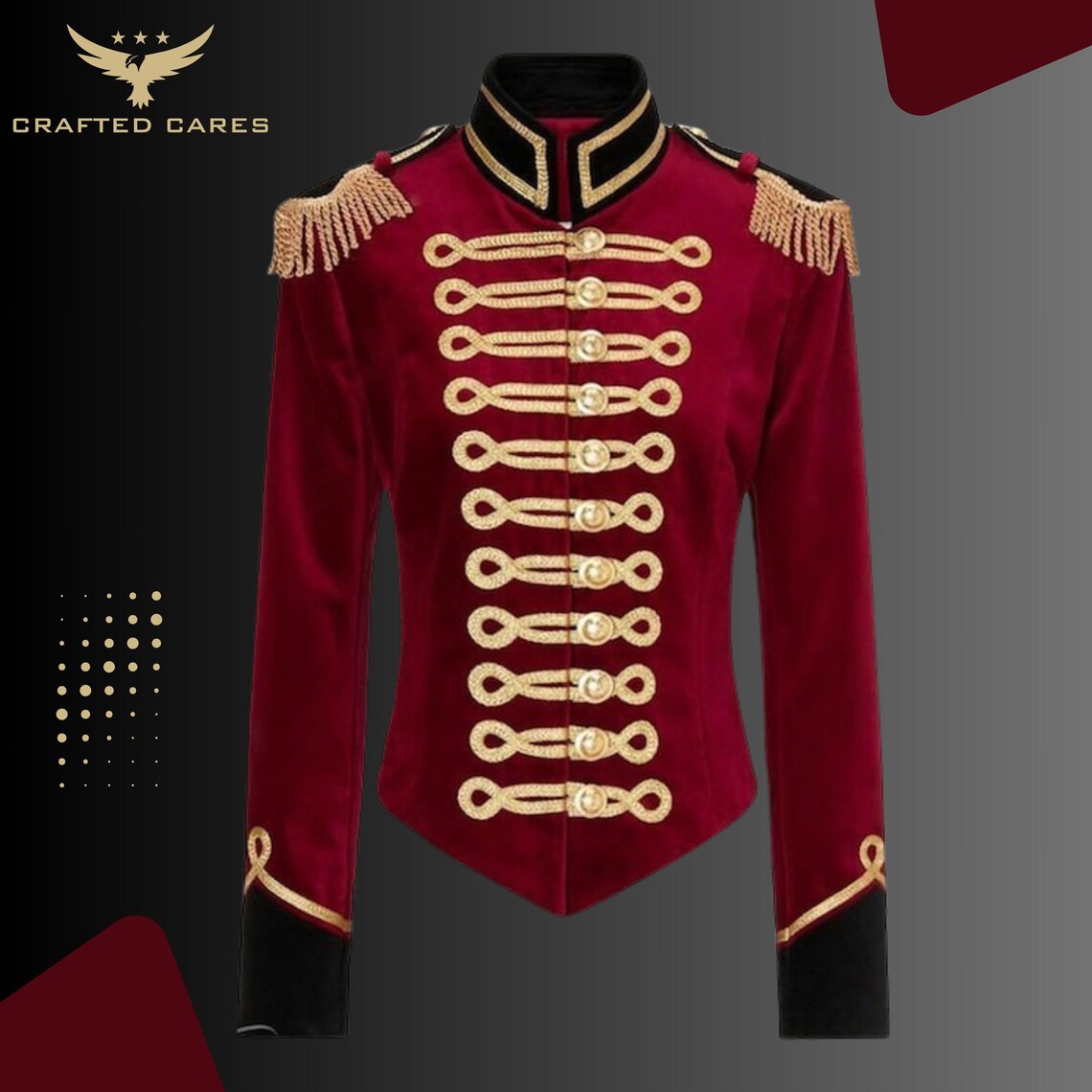 Handmade Women's Black Velvet Military Jacket With Gold Epaulettes ...