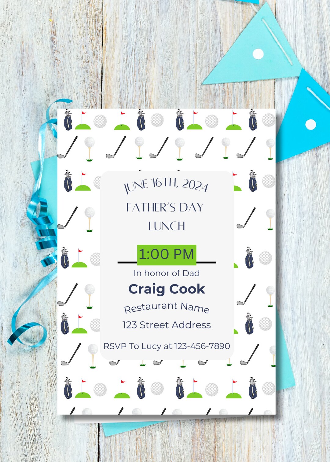 Father's Day Lunch Invitation Template Editable Father's Day Golf ...