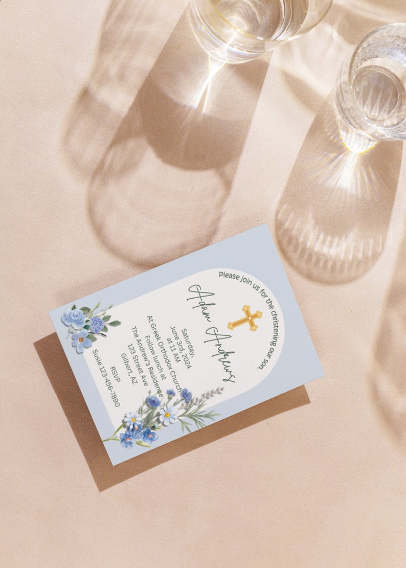 Printable Custom Baptism Boy Invitation - Personalized Greek Orthodox ...