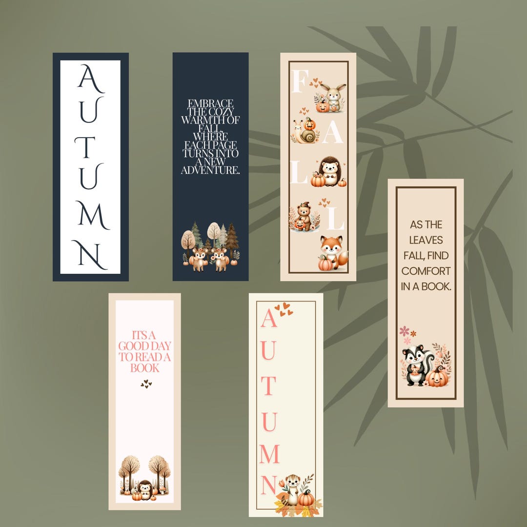 Fall Bookmark Templates- SIX Printable Bookmark for Fall Reading ...