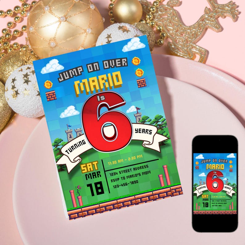Super Mario 6th Birthday Invitation Template (digital Download) - Etsy