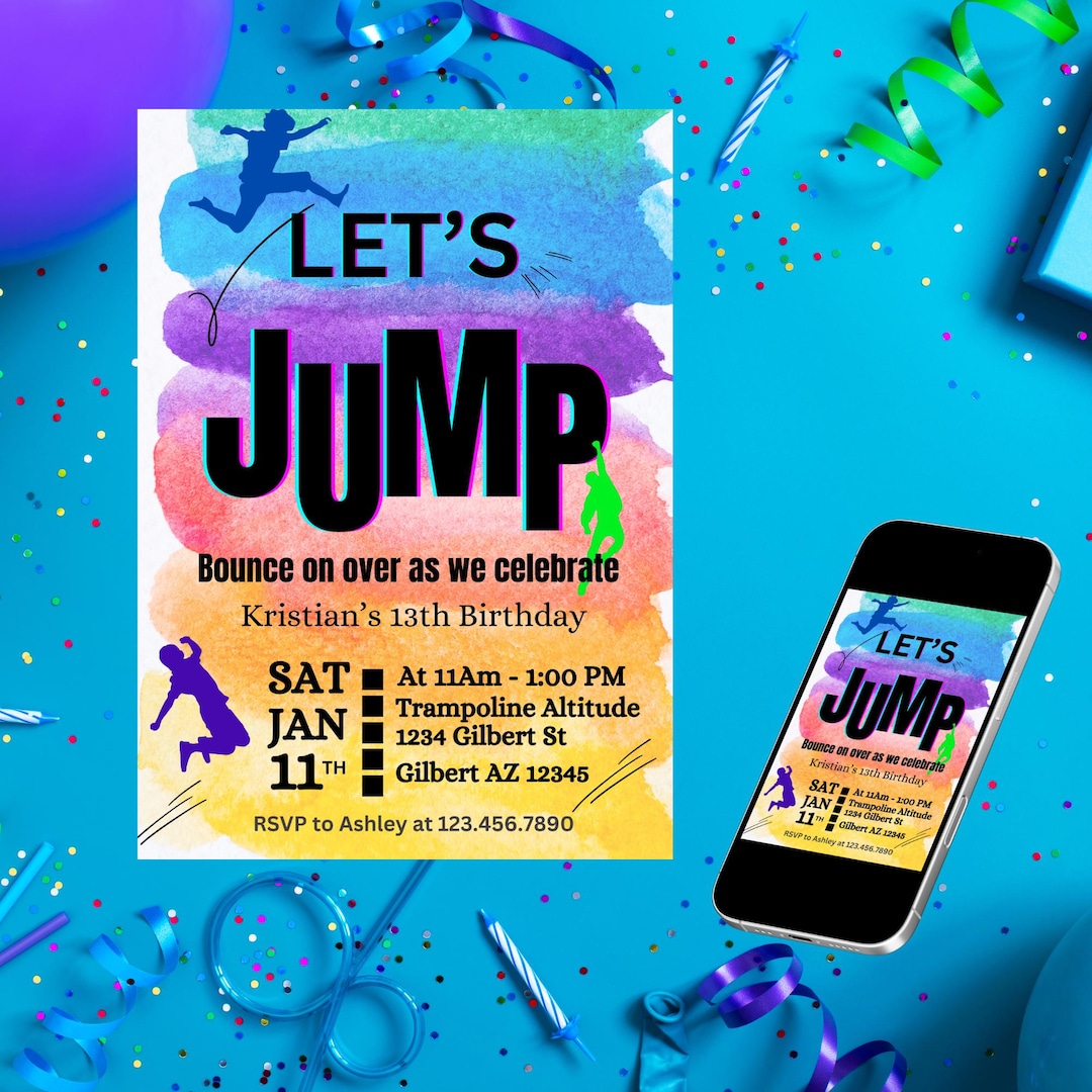 Jump and Play Birthday Party Invitation, Trampoline Party INVITATION ...