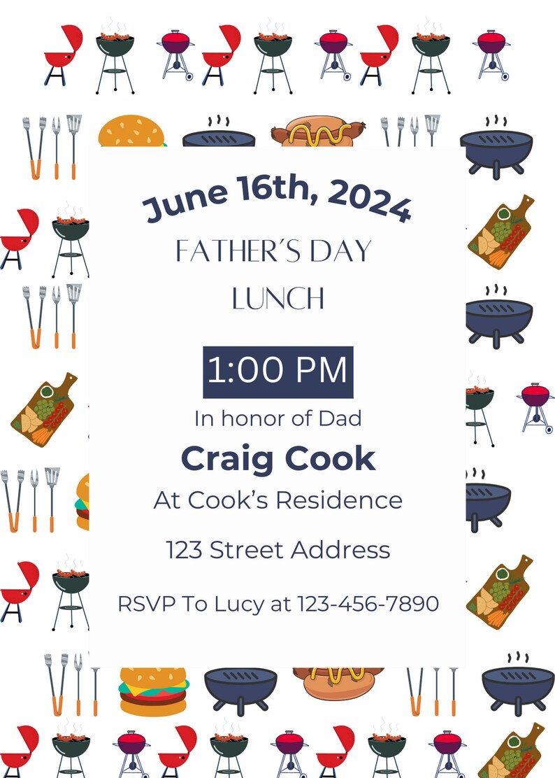 Father's Day BBQ Lunch Invitation Template Editable Father's Day ...