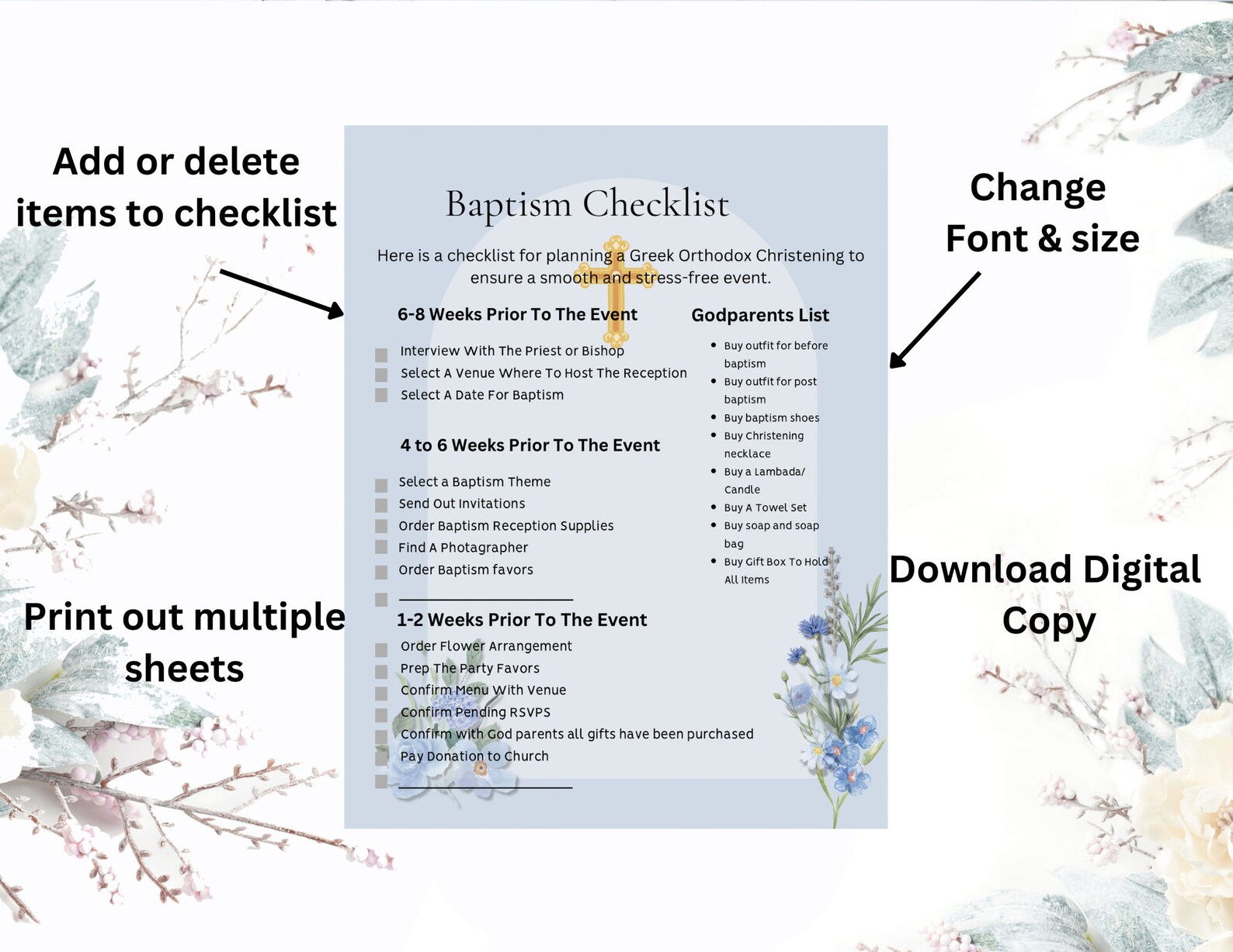 Digital Planner Personalized Checklist Template, Child's Baptism, 8.5 ...