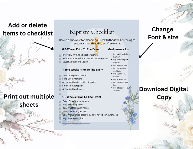 Digital Planner Personalized Checklist Template, Child's Baptism, 8.5 ...